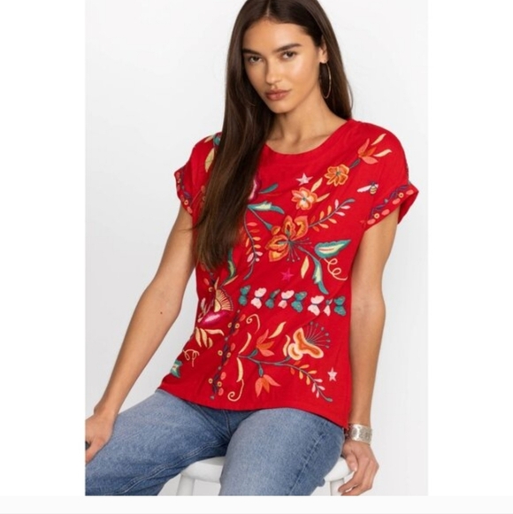 Johnny Was | Tops | Johnny Was Red Floral Embroidered Blouse | Poshmark